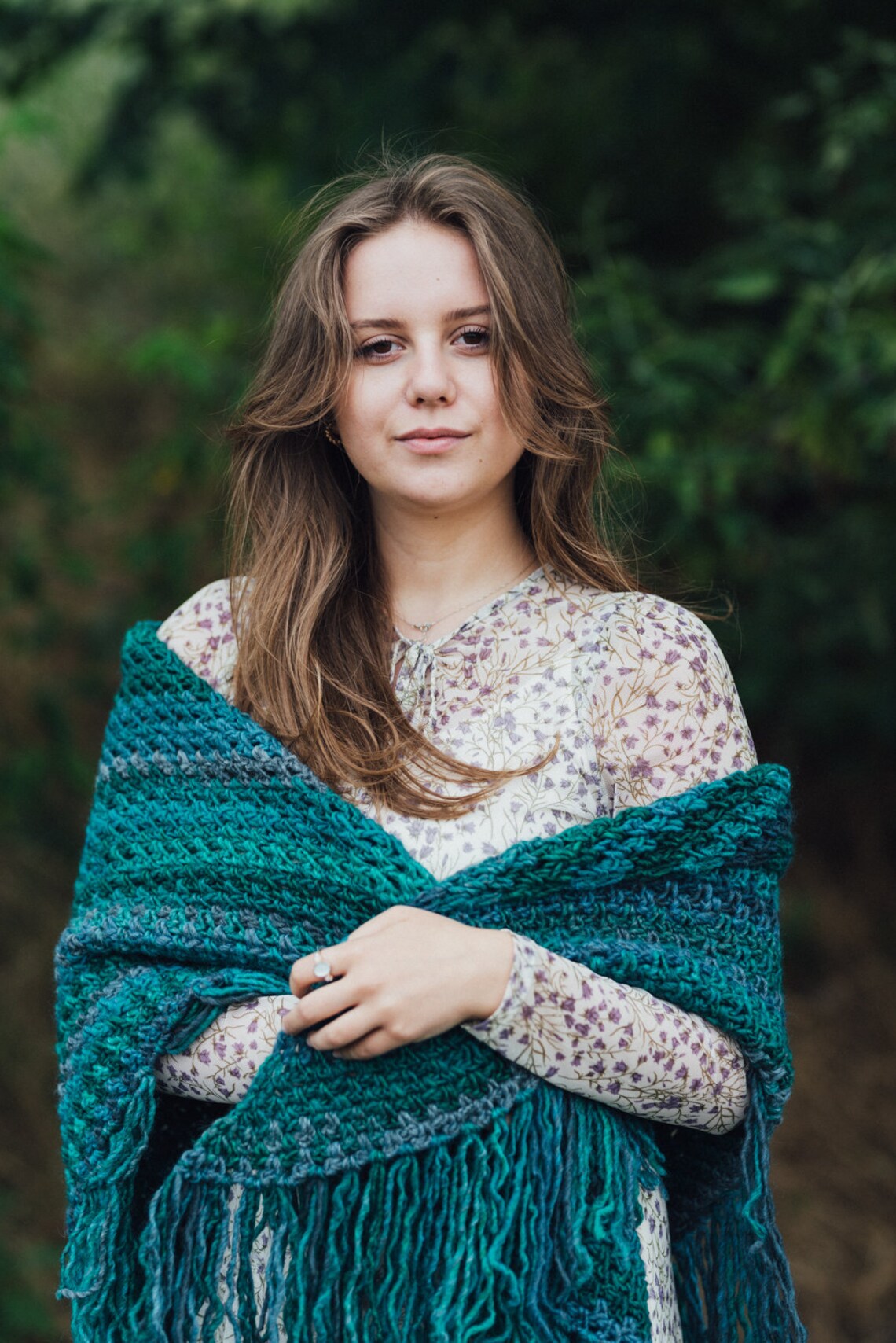 Green Crochet Shawl Triangular Boho Shawl Unique Shawl Hand Knit Shawl ...