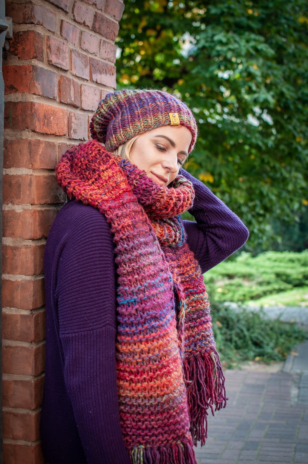 Hat Scarf Set, Winter Hand Knit Scarf and Hat Set, Two Piece Set ...