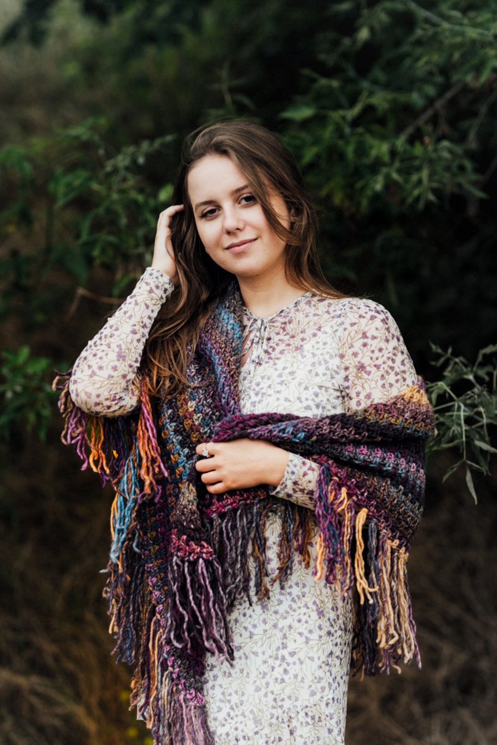 Colored Purple Crochet Shawl Triangular Boho Shawl Hand Knit Shawl ...