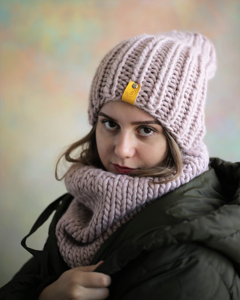 Hat Scarf Set Snood Scarf Slouchy Hat, Winter Set, Hand Knit Wool Scarf ...