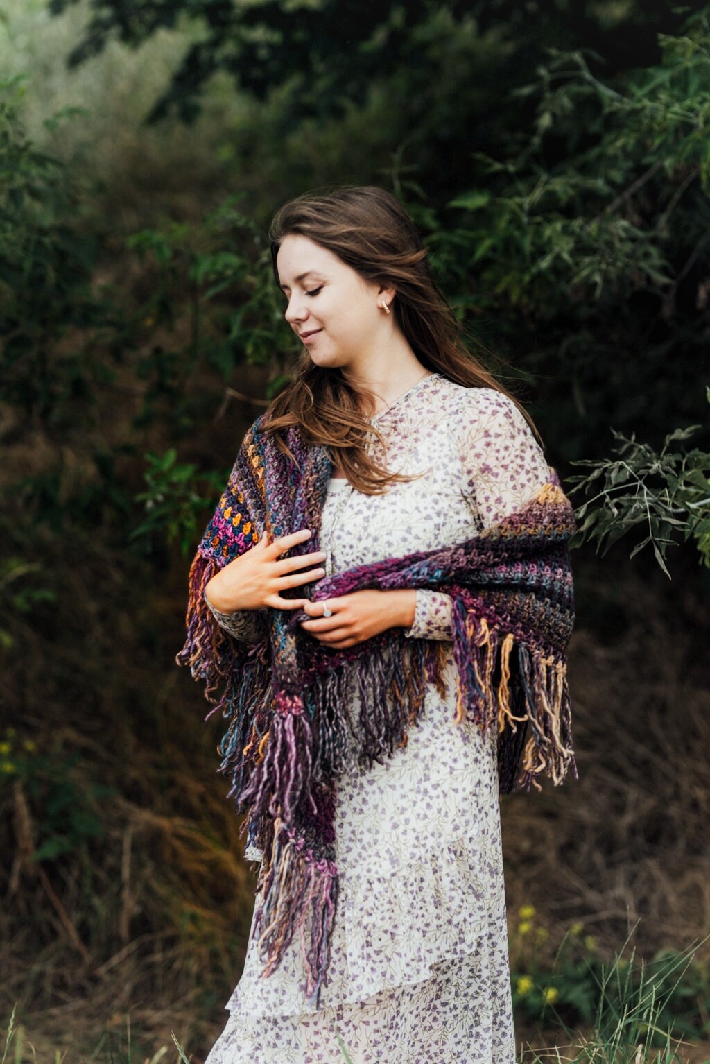 Colored Purple Crochet Shawl Triangular Boho Shawl Hand Knit Shawl ...