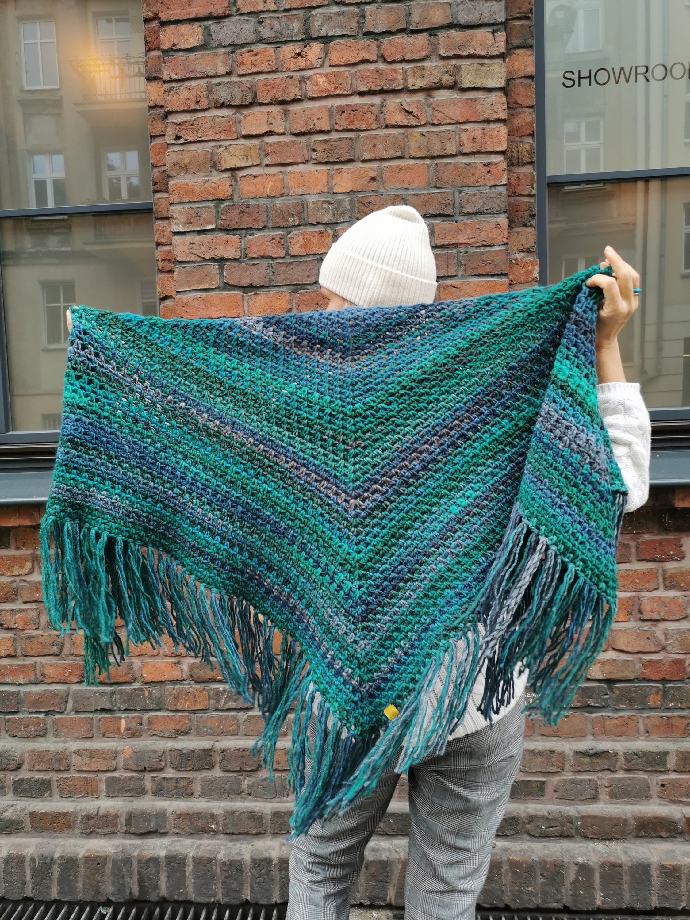 Green Crochet Shawl Triangular Boho Shawl Unique Shawl Hand - Etsy