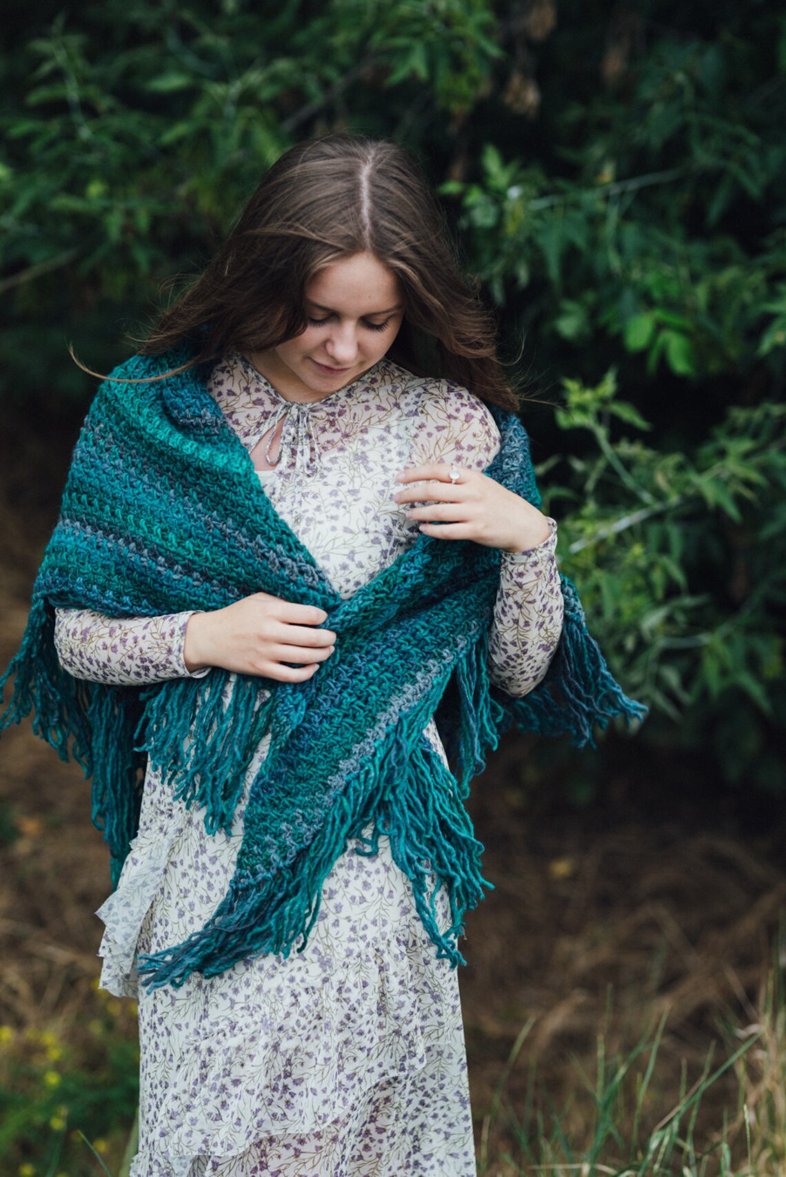 Green Crochet Shawl Triangular Boho Shawl Unique Shawl Hand Knit Shawl ...