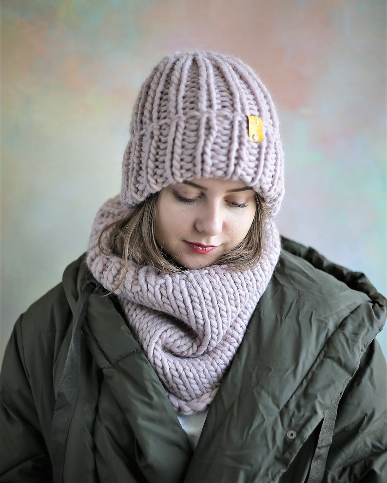 Hat Scarf Set Snood Scarf Slouchy Hat, Winter Set, Hand Knit Wool Scarf ...