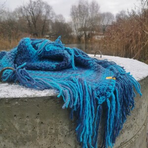 Blue Crochet Shawl Triangle Scarf Hand Knit Boho Shawl Fringe Shawl ...