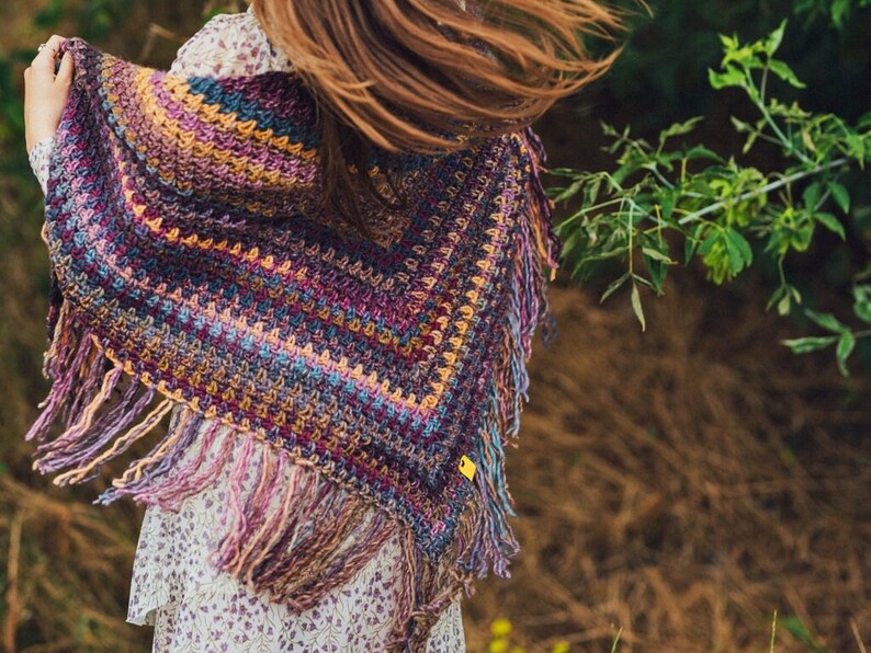 Colored Purple Crochet Shawl Triangular Boho Shawl Hand Knit Shawl ...