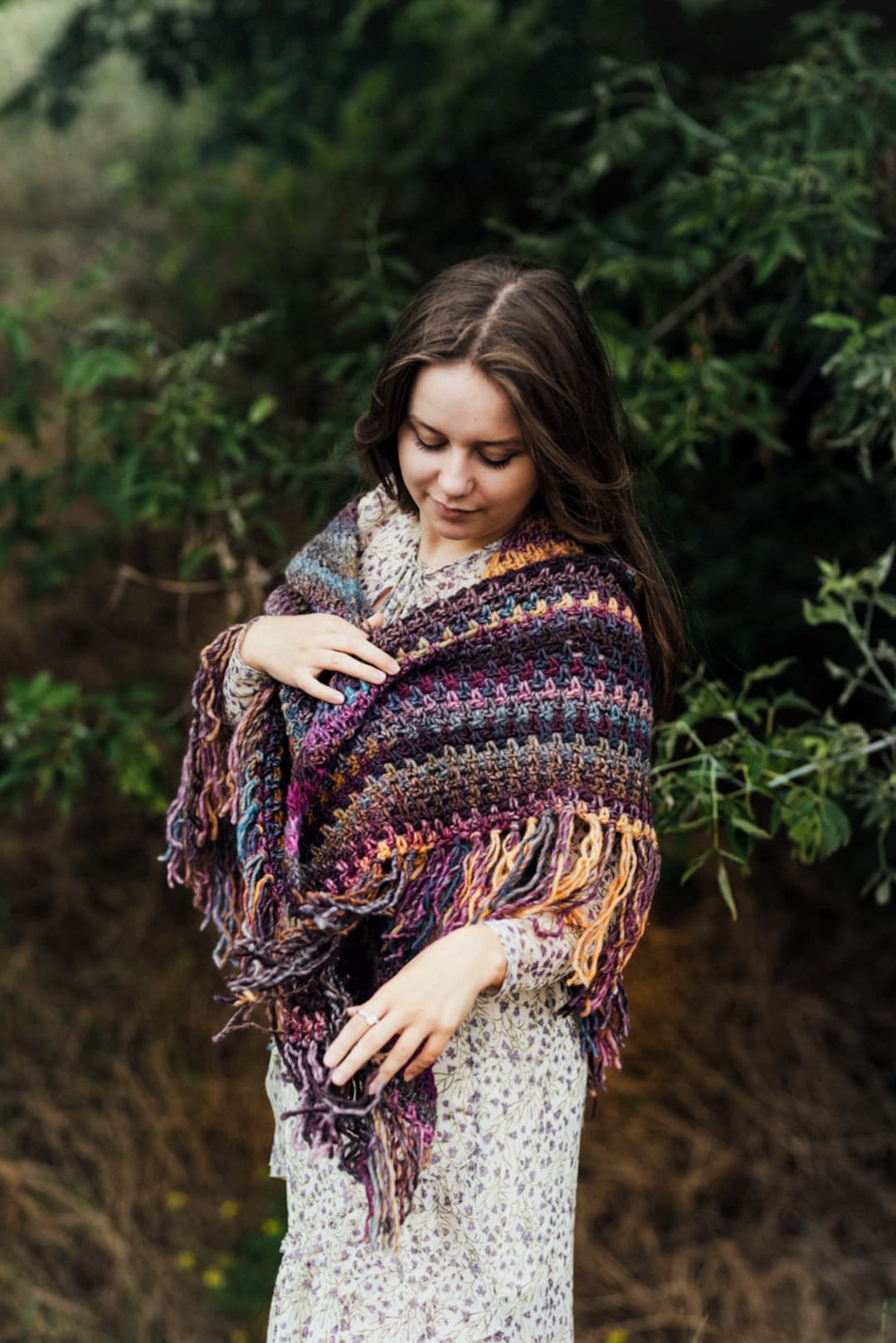 Colored Purple Crochet Shawl Triangular Boho Shawl Hand Knit Shawl ...