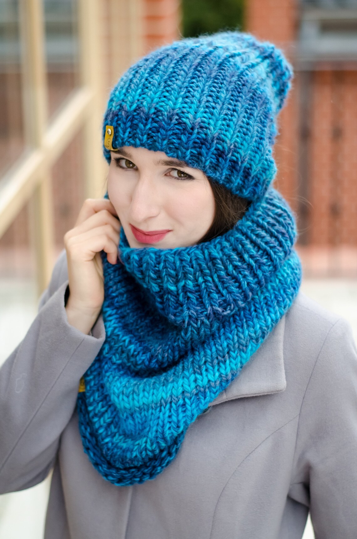 Green Hat Scarf Set, Circle Scarf and Slouchy Beanie, Winter Scarf ...