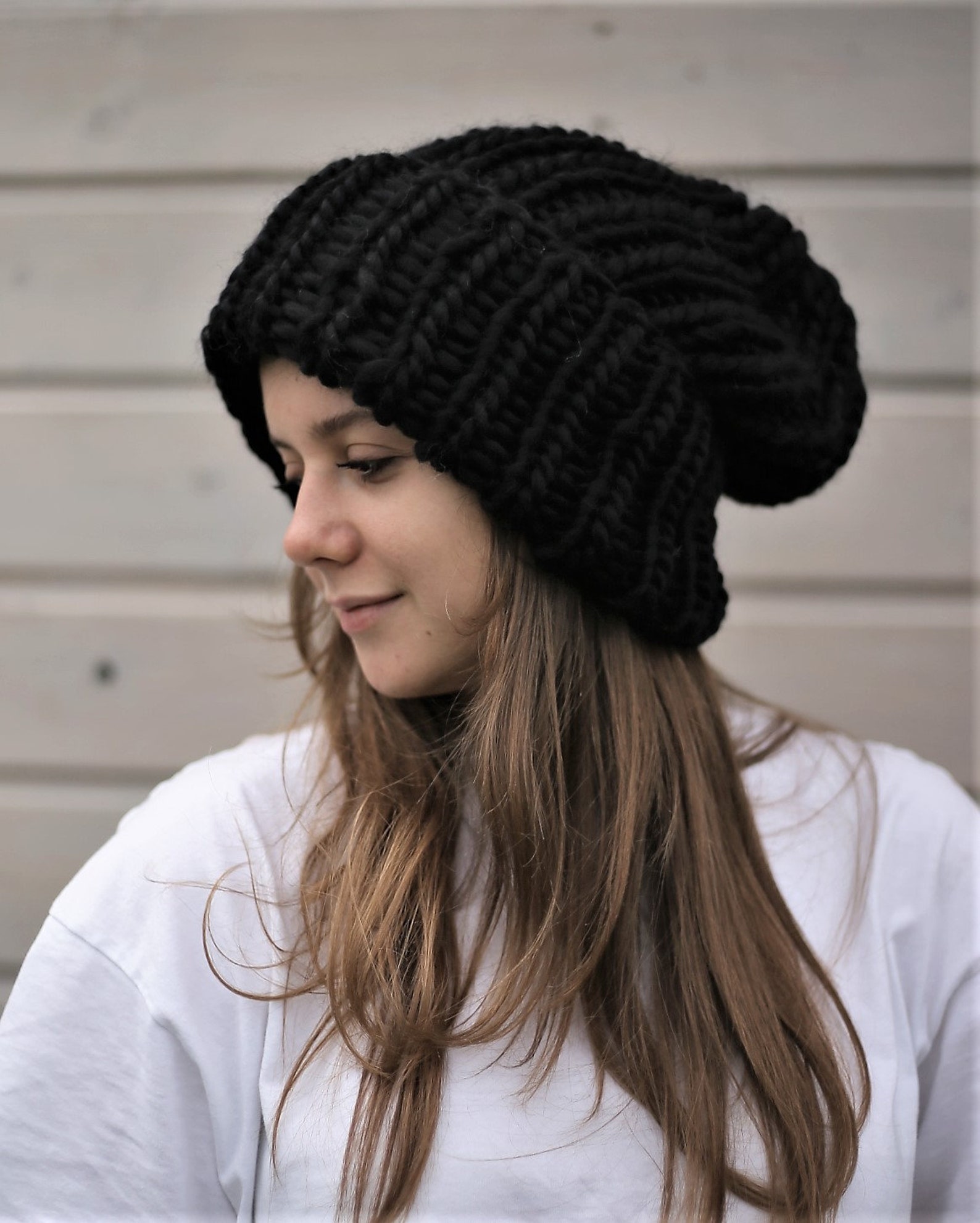 Super Big Head Beanie, Chunky Knit Hat, Slouchy Beanie, Oversized Hat ...