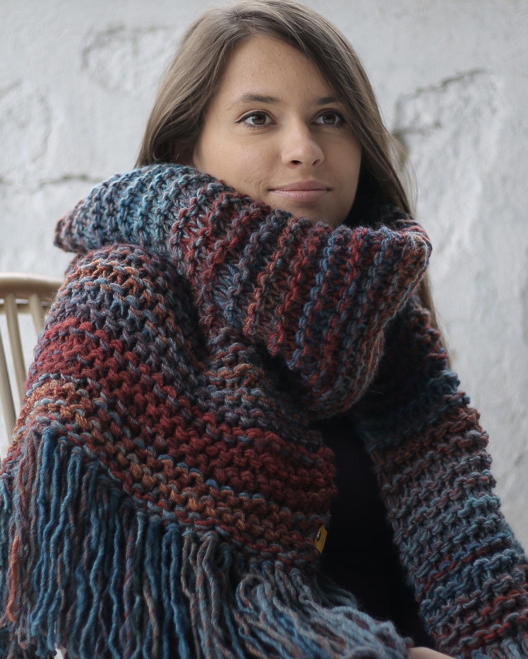 Oversized Knit Scarf, Long Scarf, Large Scarf, Winter Scarf, Hand Knit ...