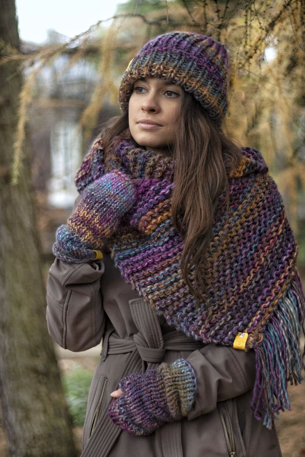 Winter Set, Hat Gloves Scarf Set, Colorful Wool Scarf Hand Knitted ...