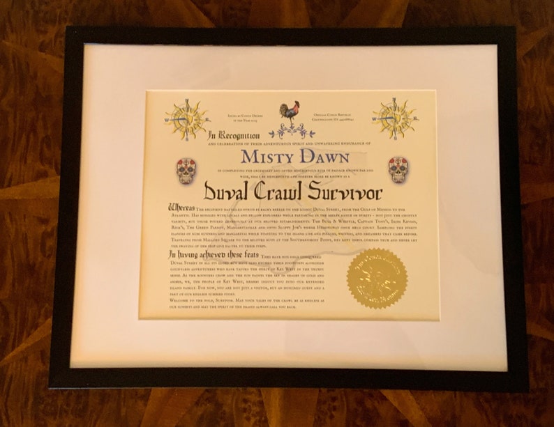 Duval Crawl Survivor Certificate Premium Key West Memento for Fantasy ...