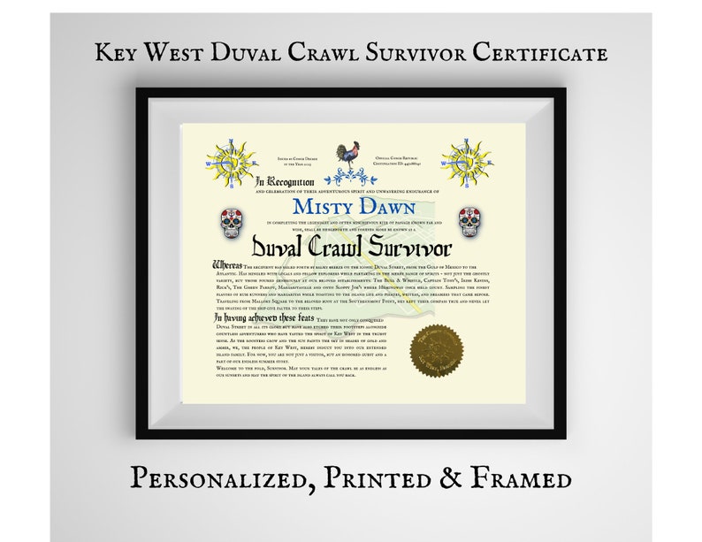 Duval Crawl Survivor Certificate Premium Key West Memento for Fantasy ...
