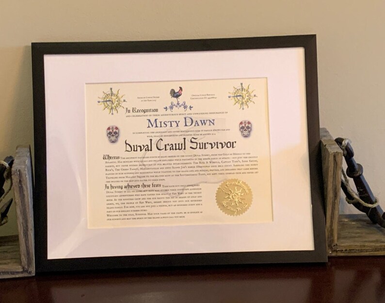 Duval Crawl Survivor Certificate Premium Key West Memento for Fantasy ...
