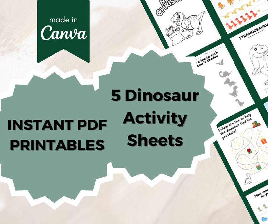 Dinosaur Themed Activity Sheets- 5worksheets Suitable for 4-6 Year Olds ...