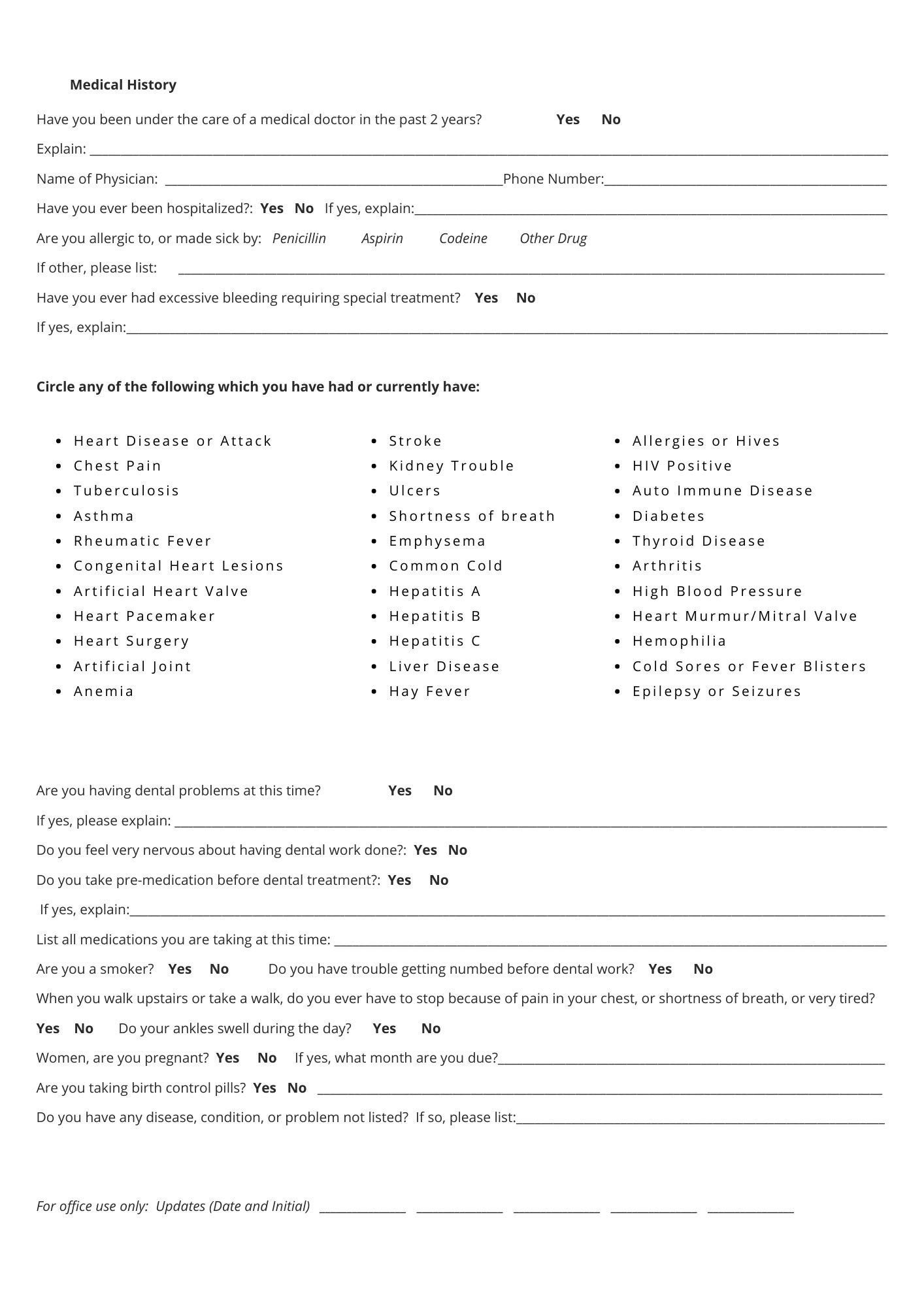 Professional Dental Intake Form, Client Informed Consent Form, Dental ...
