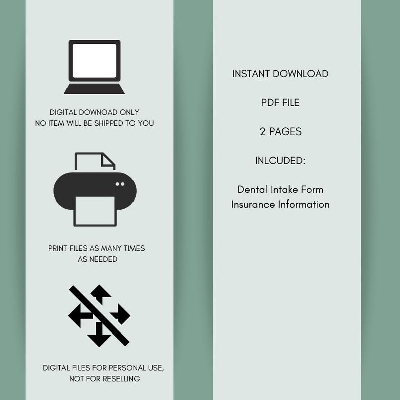 Professional Dental Intake Form, Client Informed Consent Form, Dental ...