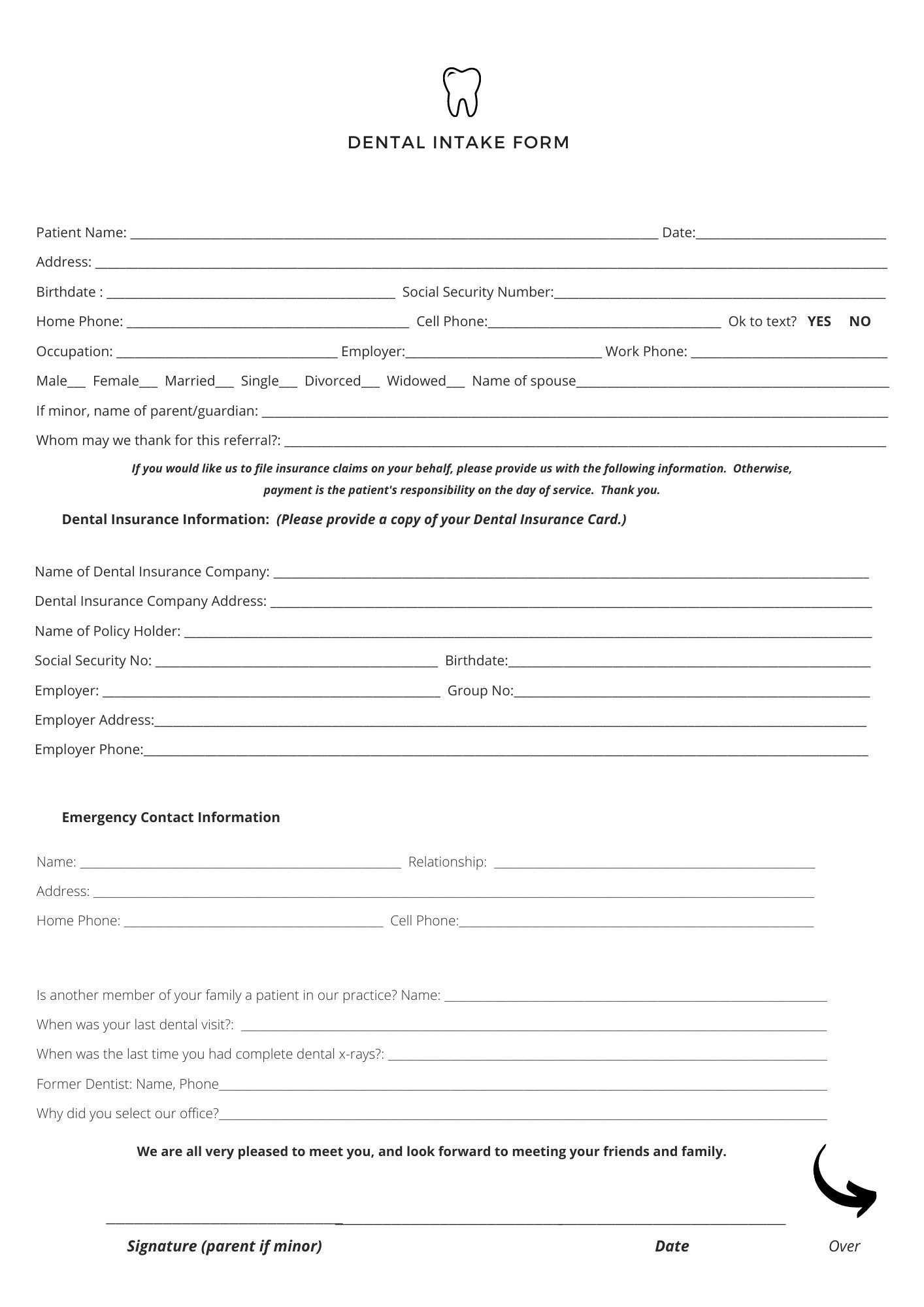 Professional Dental Intake Form, Client Informed Consent Form, Dental ...