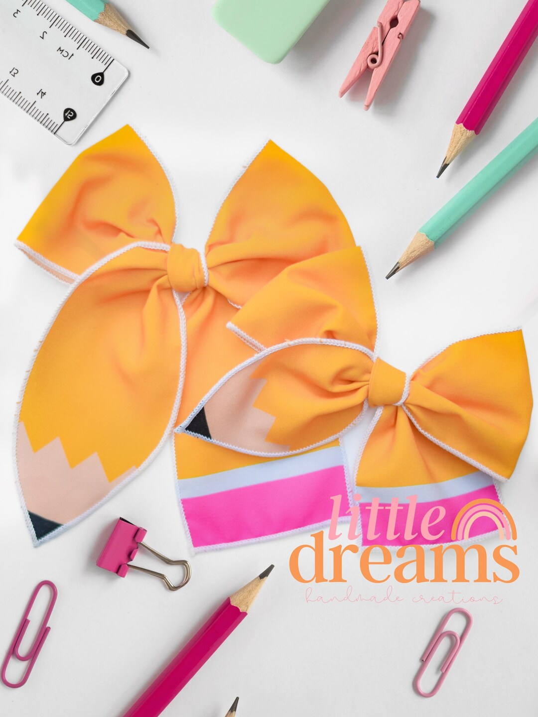 Back to School Pencil Fable Bow Yellow First Day of School Hair Clip ...