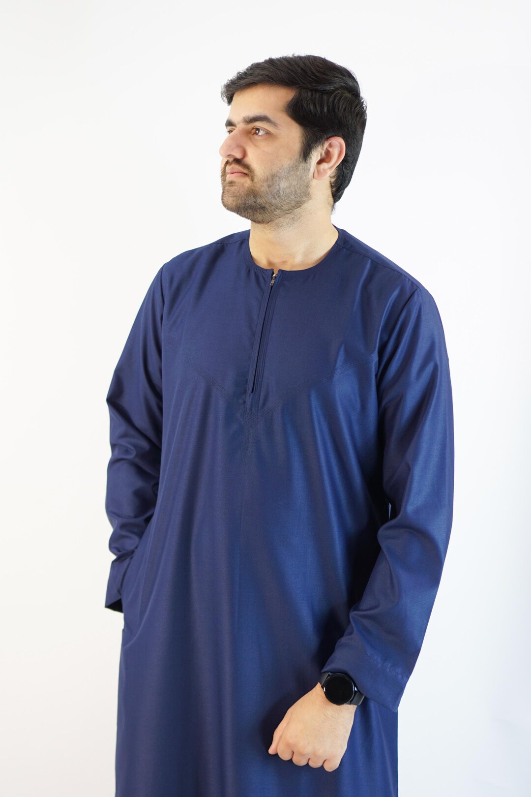 Elegant Blue Emirati Thobe Matte Finish I Traditional Arab Garment I ...