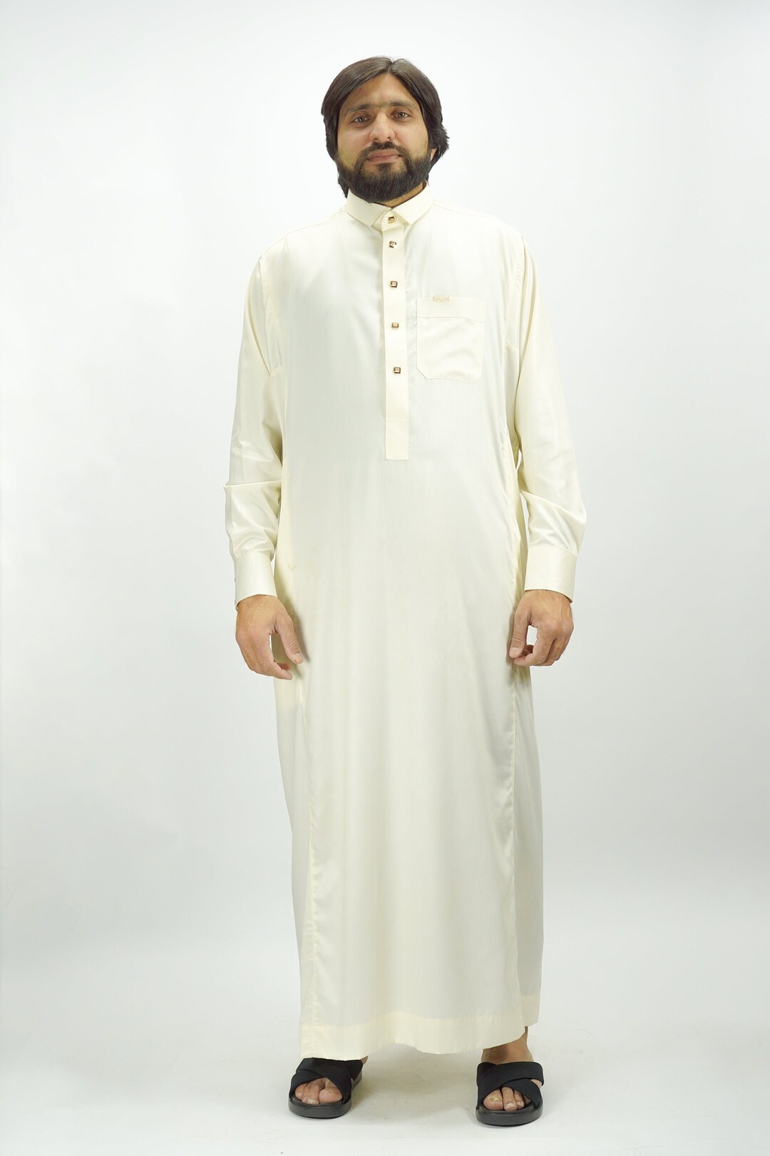Cream Luxury Thobe With Premium Buttons and Collar Jubba Kandura White ...