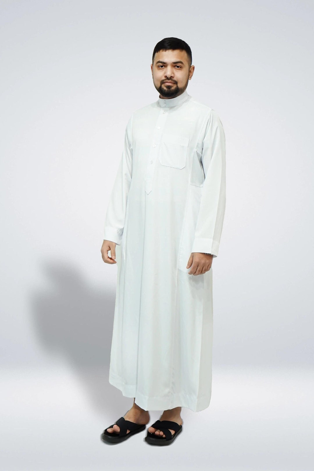 Plain Classic Saudi White Thobe With Collar - Elegant Traditional Wear ...