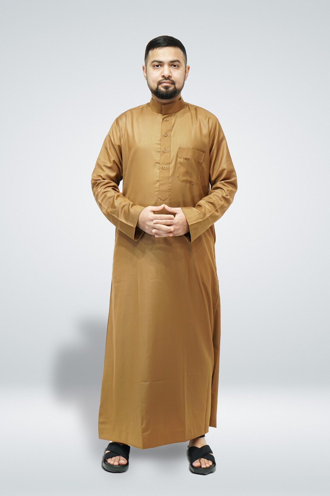 Light Brown Premium Saudi Thobe With Classic Collar – Elegant ...