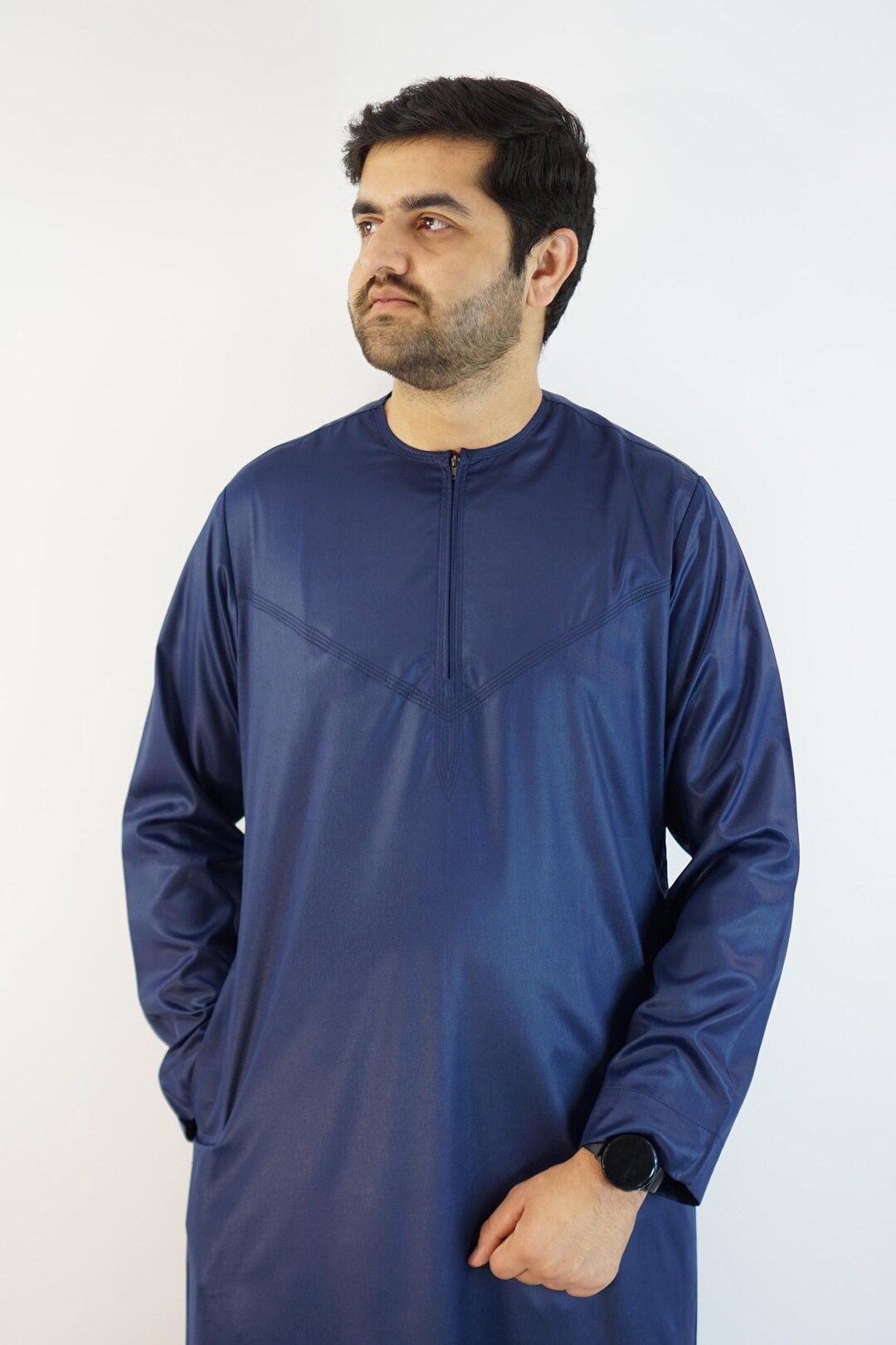 Shiny Blue Emirati Thobe With Zip I Traditional Arab Garment I Islamic ...