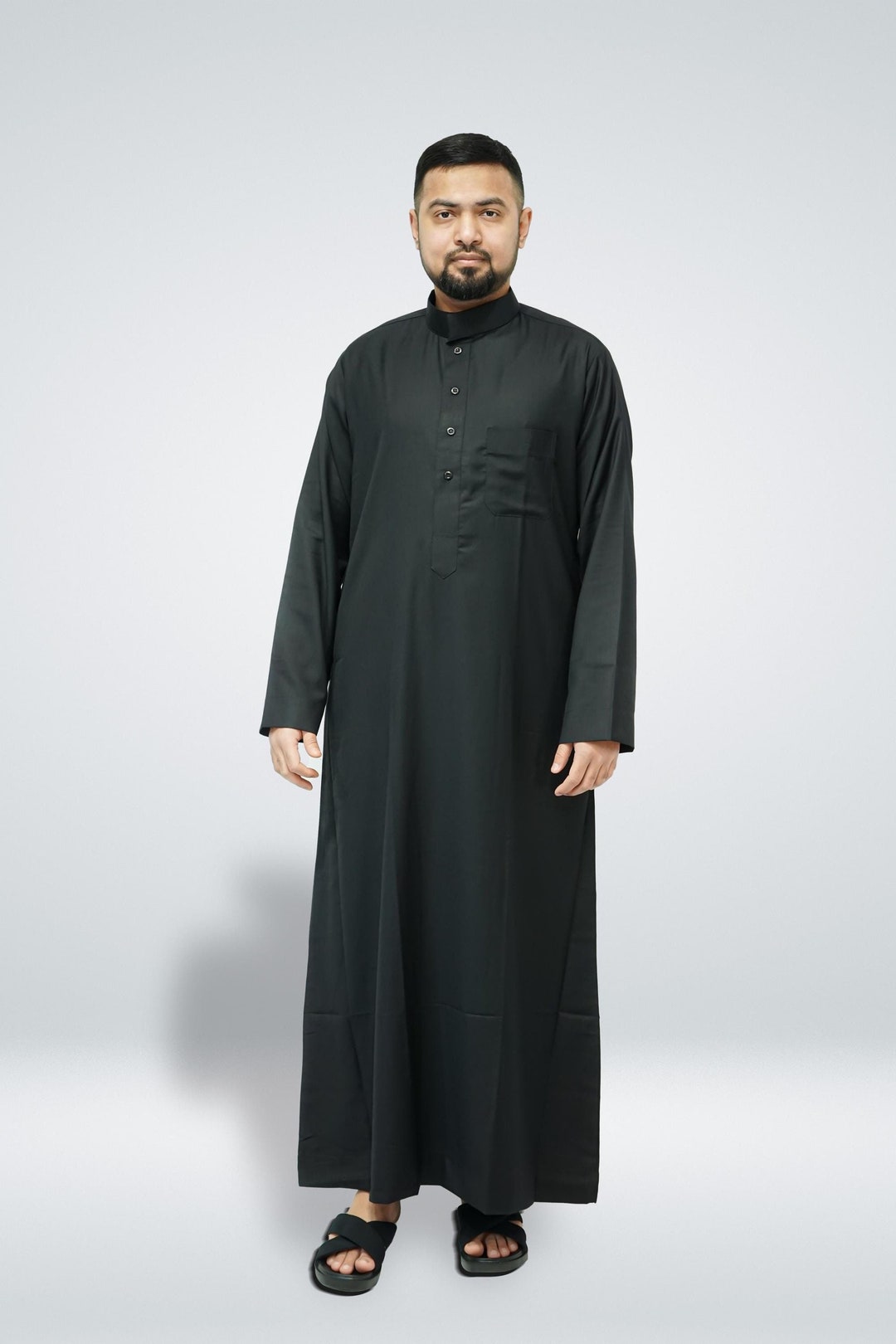 Black Premium Saudi Thobe With Collar | Elegant Men's Traditional Wear ...