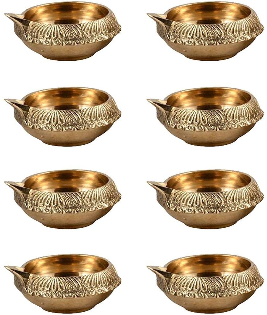Indian Puja Brass Oil Lamp Golden Diya Lamp Engraved Design - Etsy