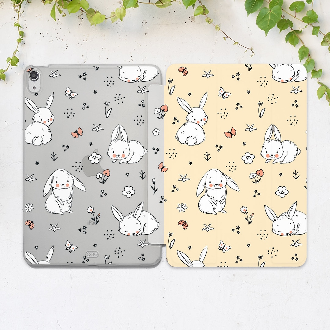 Cute White Bunny iPad Case Rabbit Cute Kawaii Art iPad Case Kids iPad ...
