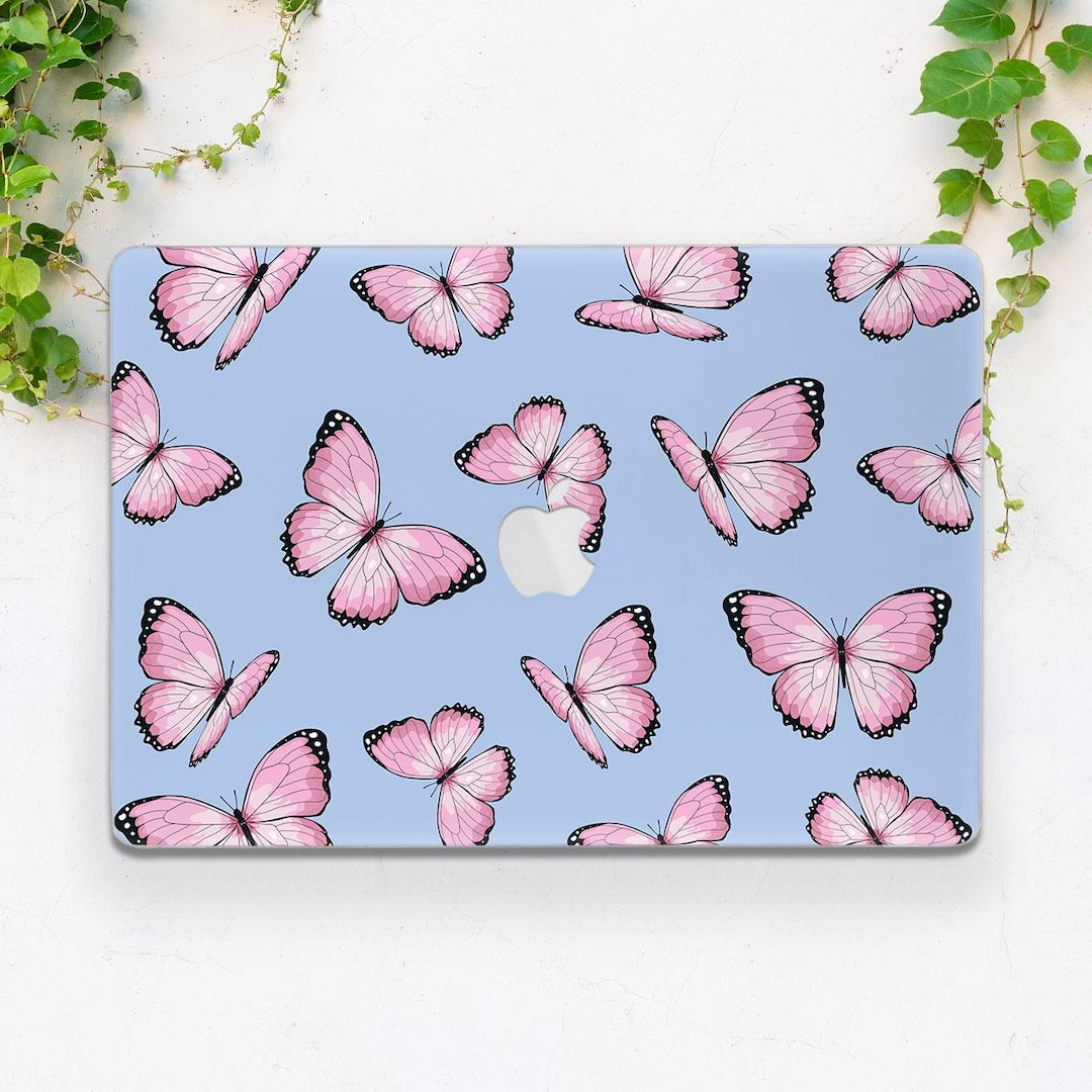Light Blue Cover MacBook Case Insect Pink Butterflies MacBook Case ...