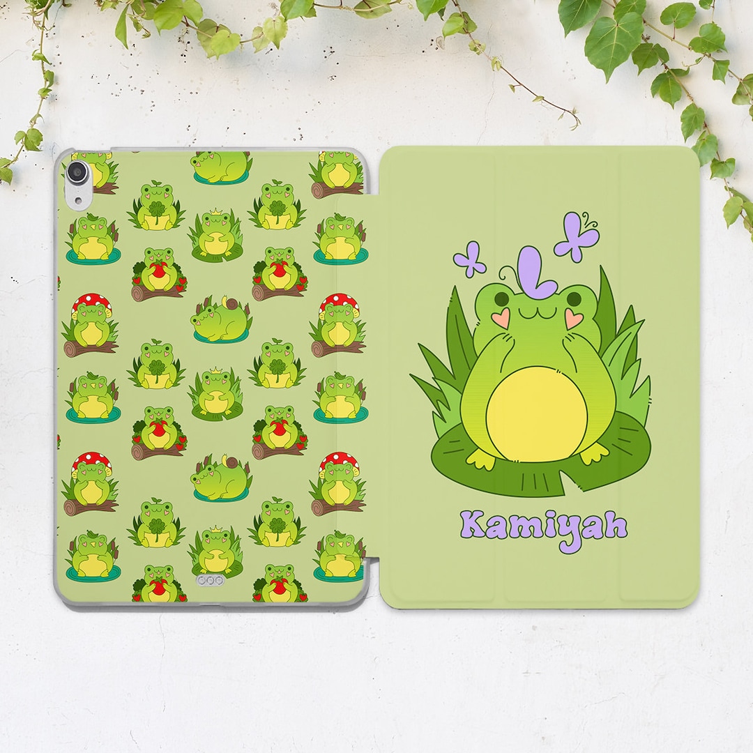 Cute Frog Art Сustom Name Kawaii Animal Case Light Green Case iPad Case ...