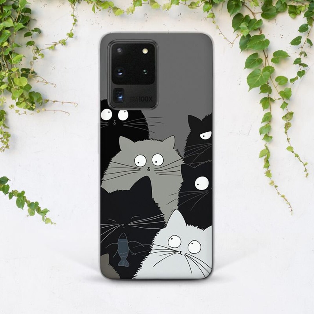 Funny Cats Case Gray Kitten Art Case for Samsung Black Cat Art Gray ...