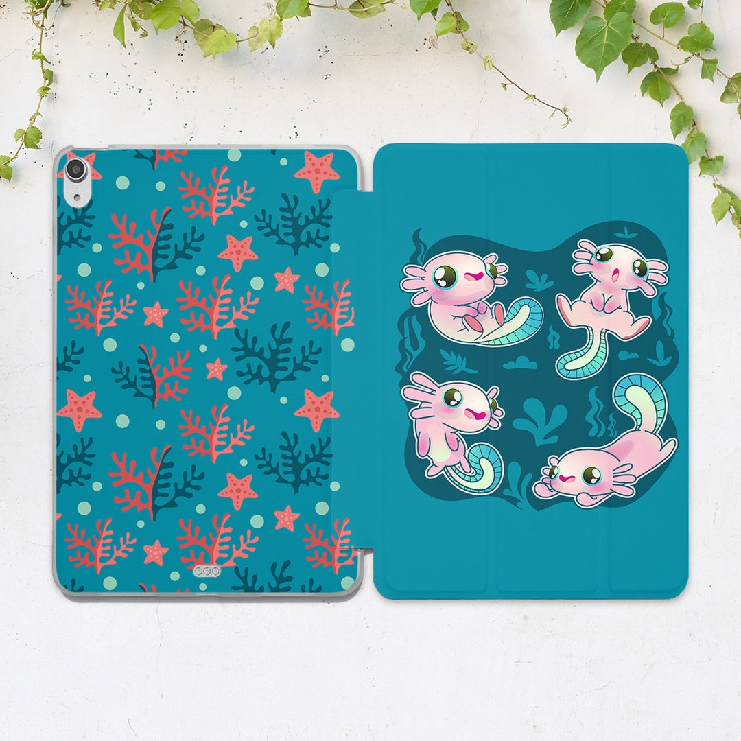 Cute Axolotl Art iPad Case Blue Marine Animal Case Ocean Kawaii Cute ...