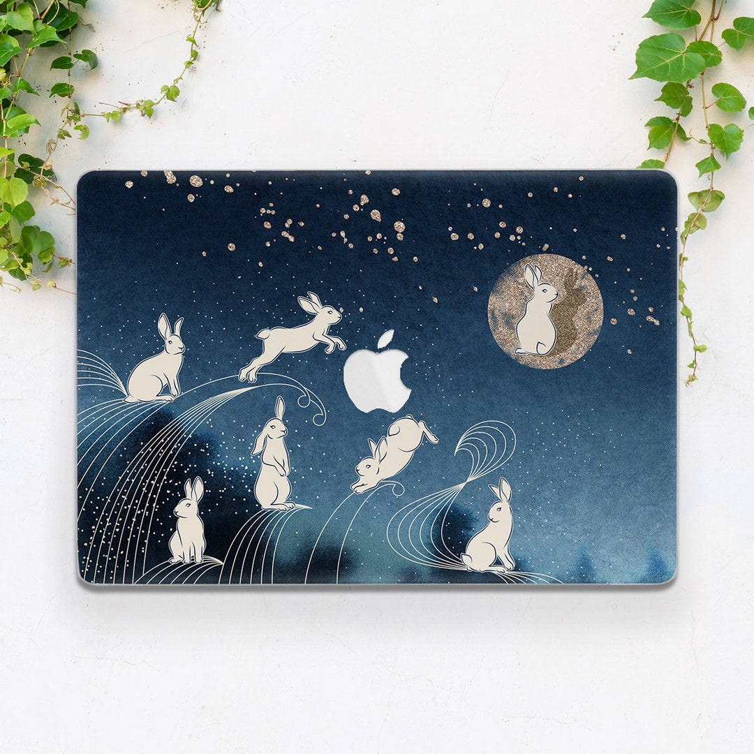 Funny Bunny Art MacBook Case Moon MacBook Case Blue Cute Animal Case ...