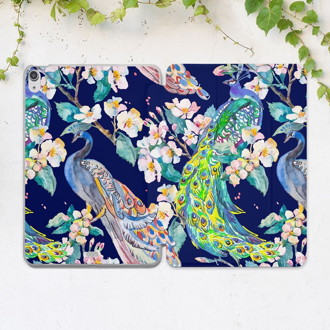 Tropical Bird Art iPad Case Blue Peacock Prin Case iPad Flip Stand iPad ...