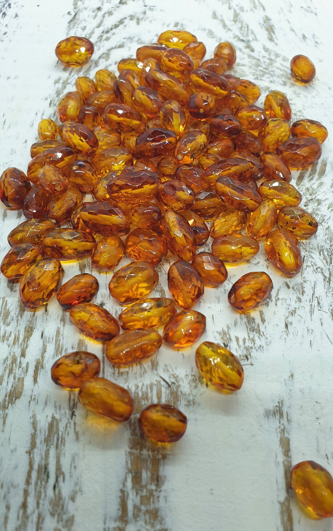 Oblong Polished Amber Faceted Amber Beads Natural Baltic Amber Cognac ...
