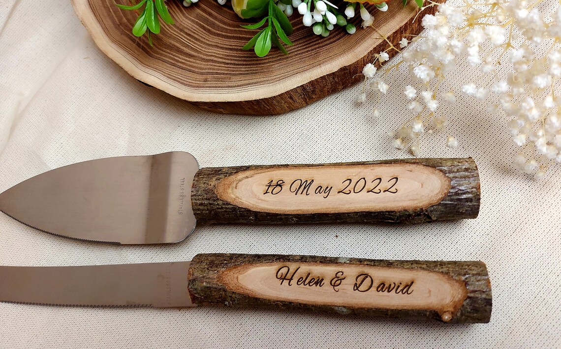 Cake Cutting Set Wedding Rustic wedding Knife and Cake Server - Etsy