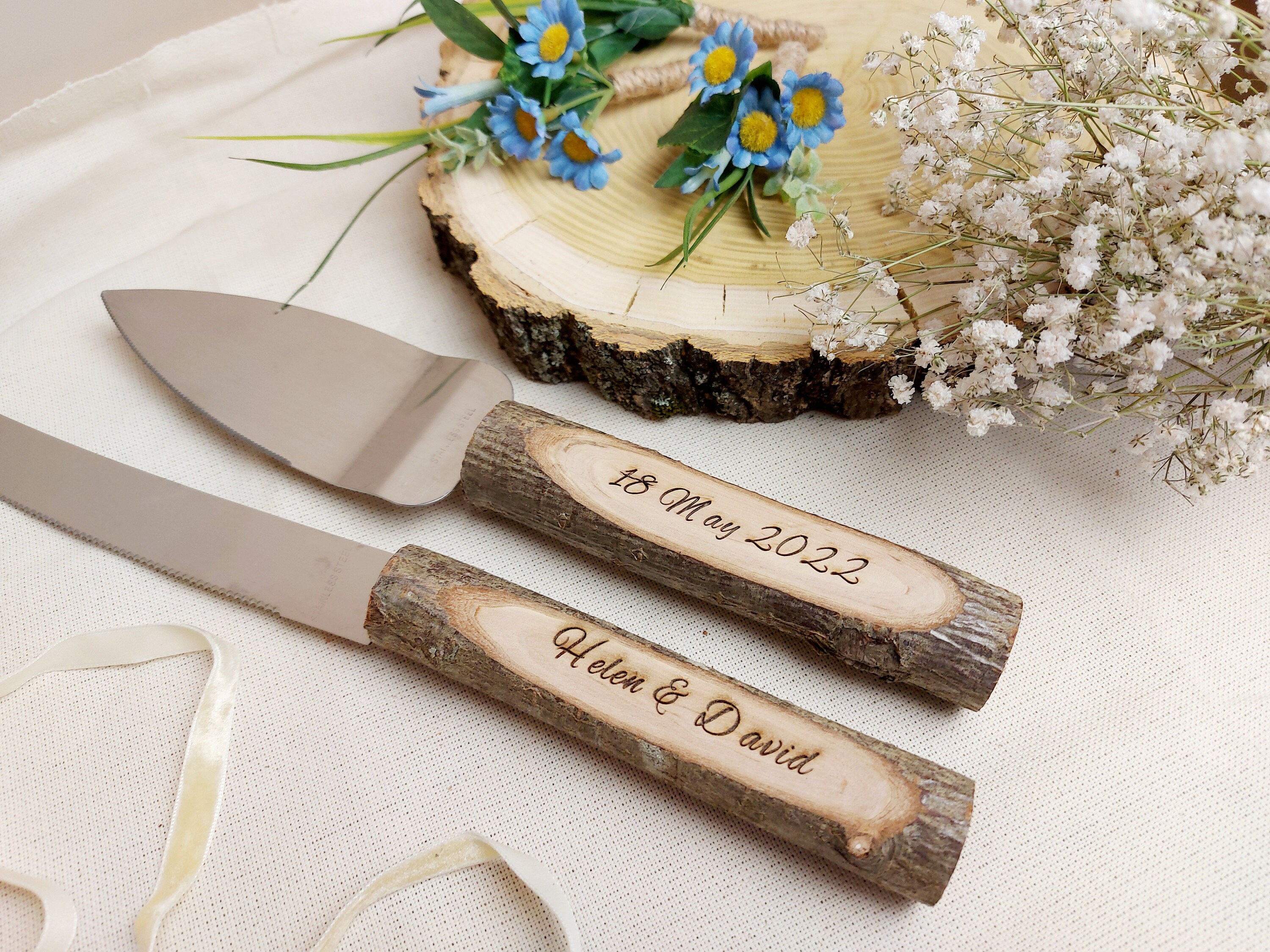 Cake Cutting Set Wedding Rustic wedding Knife and Cake Server - Etsy