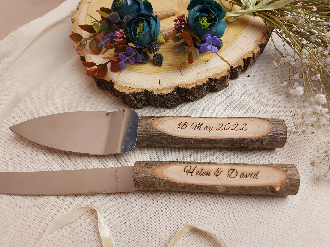 Cake Cutting Set Wedding Rustic wedding Knife and Cake Server - Etsy
