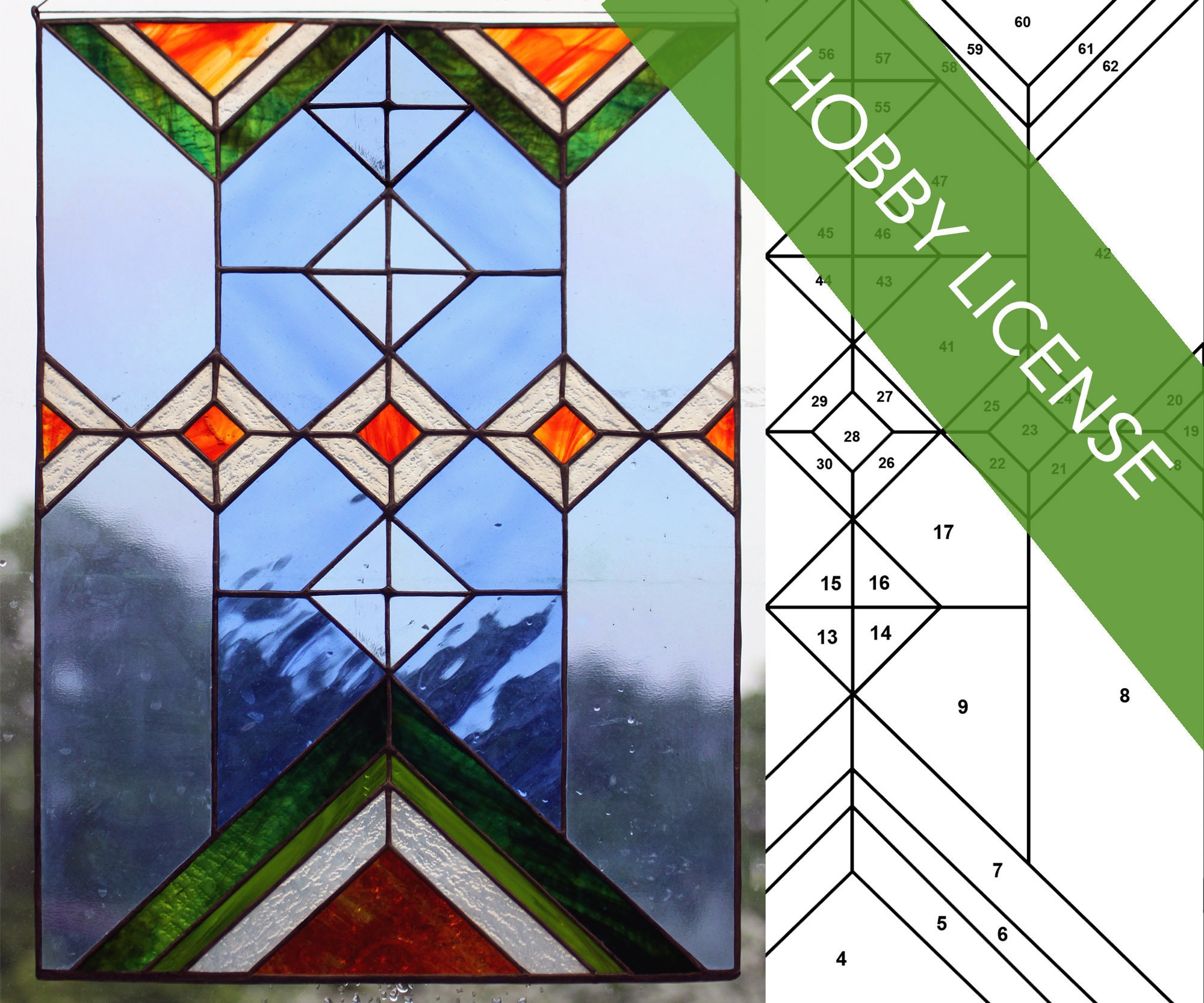 Digital PDF Pattern Geometric Window Panel Stained Glass Hobby License ...