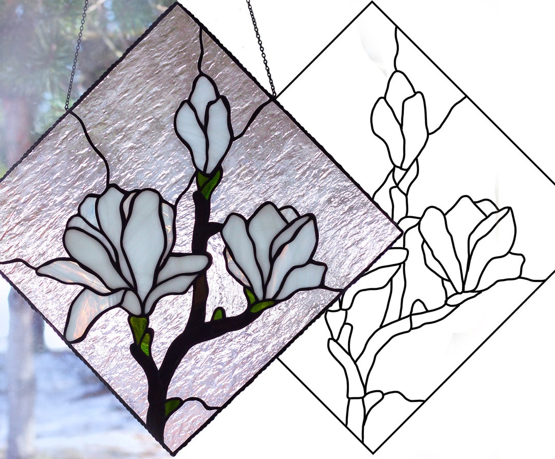 Magnolia Flower Digital PDF Pattern Stained Glass, Floral Window Decor ...