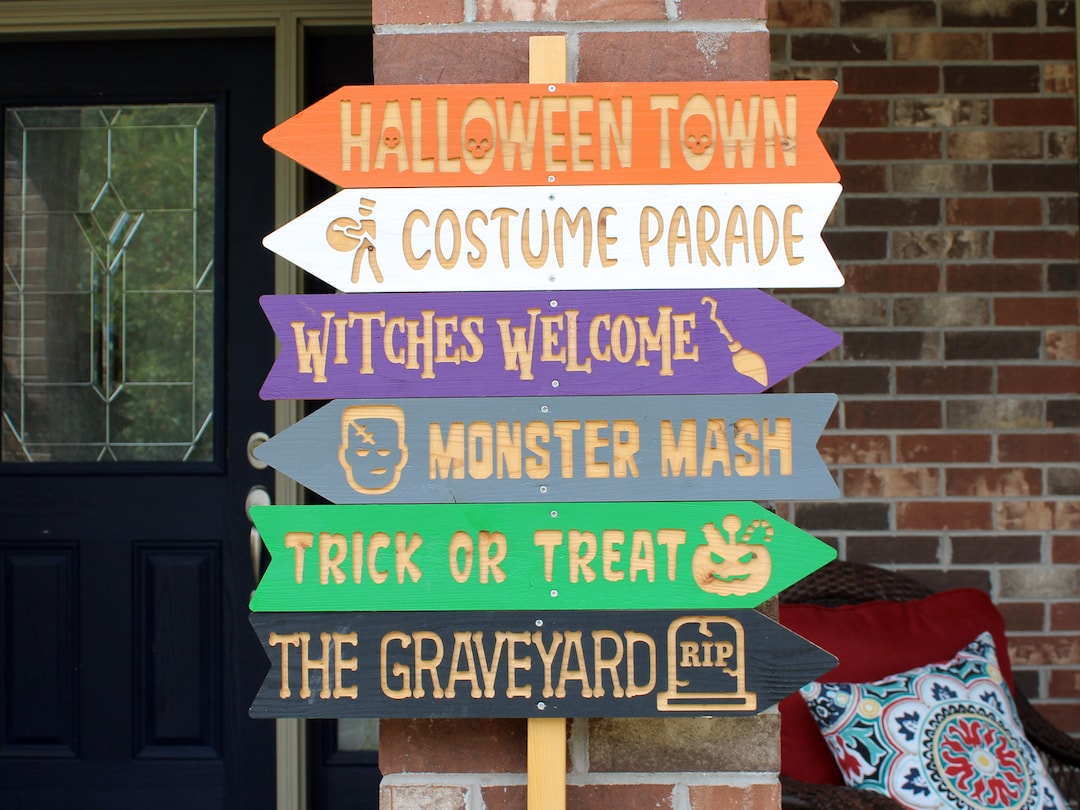 Carved Halloween Arrow Sign: Spooky Fall Decor (22” X 4”) - Etsy
