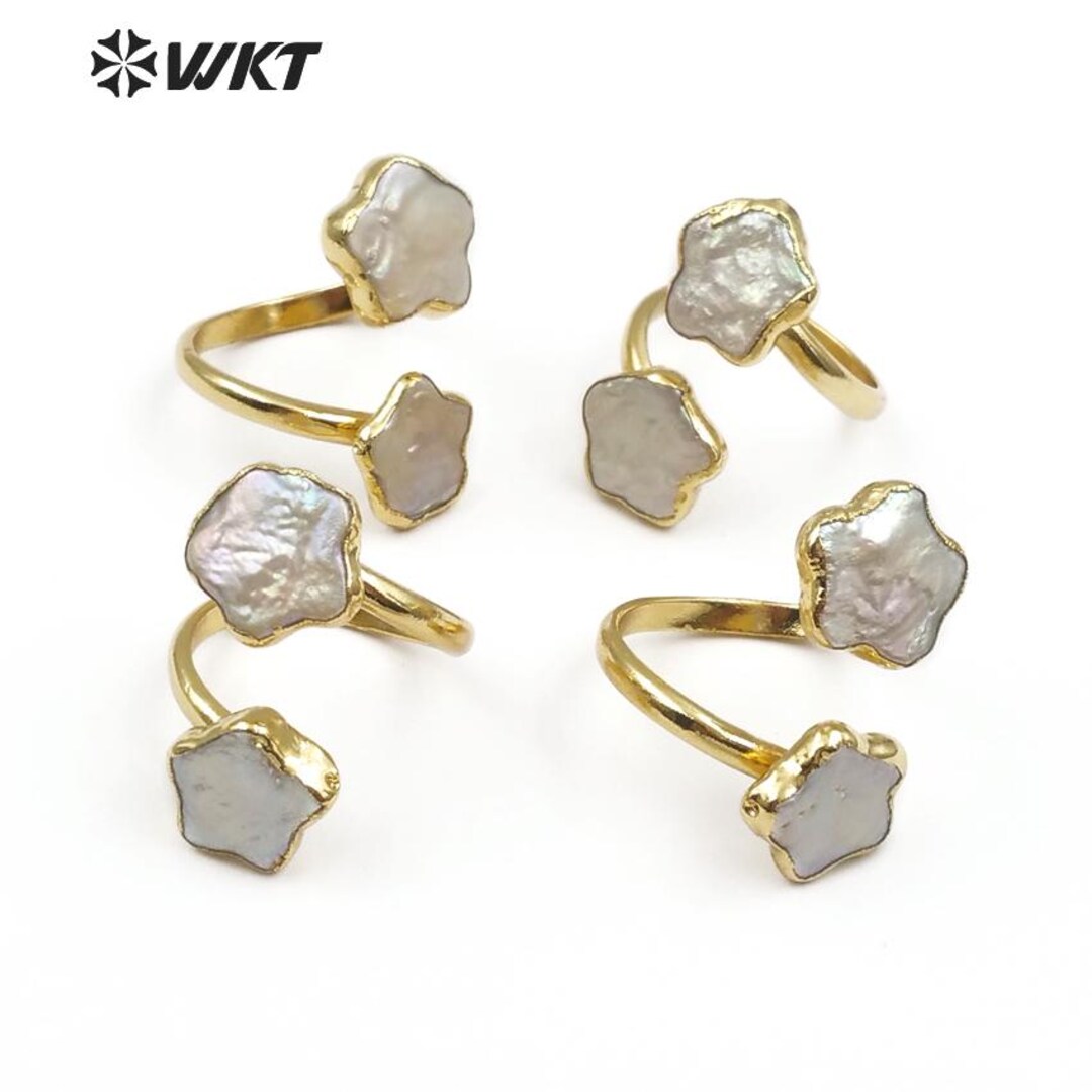 WT-R327 WKT Stylish Small and Cute Gold Ring With Pearls Dotted Flower ...