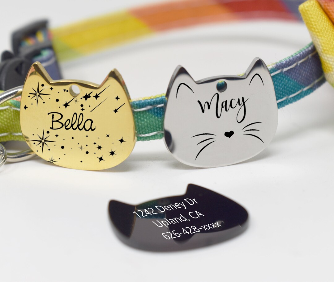 Stainless Steel Cat Tag, Cat Name Tag, Personalized Cat Tag, Pet Cat ...
