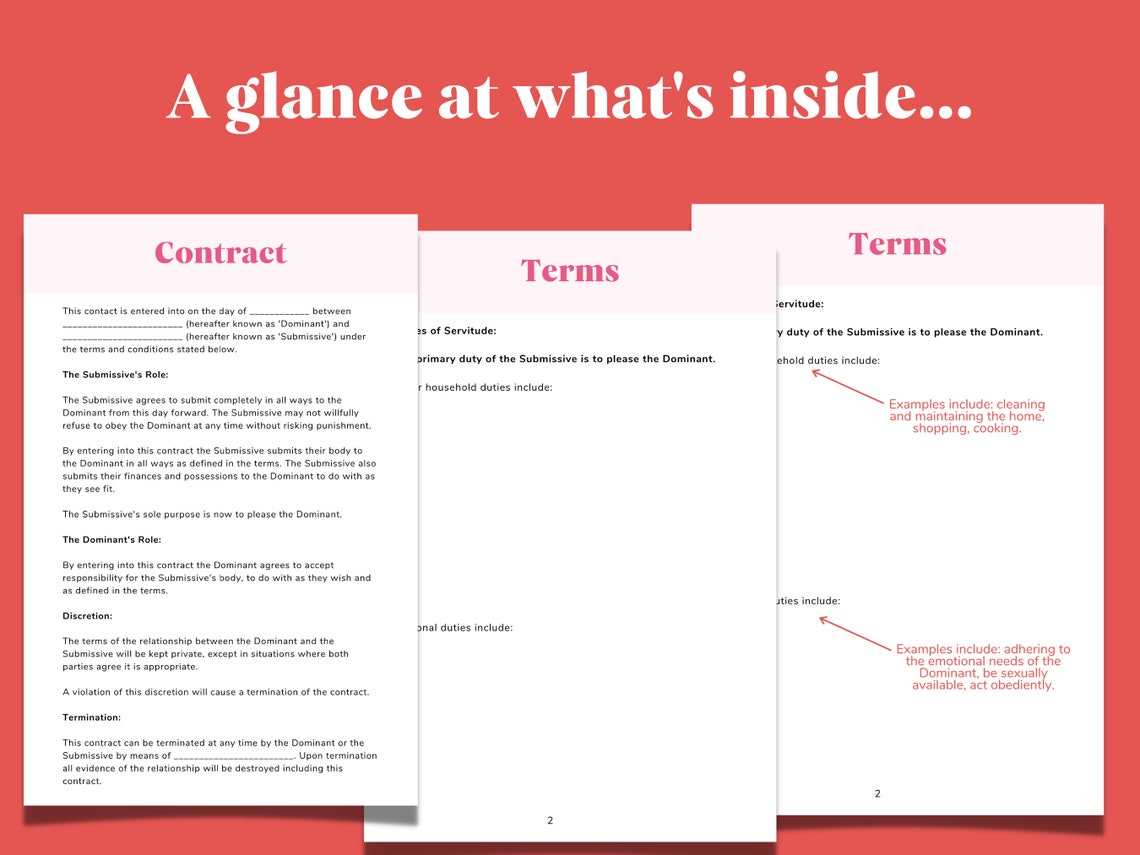Bdsm Contract for Dom & Sub Relationships: BDSM Workbook BDSM - Etsy