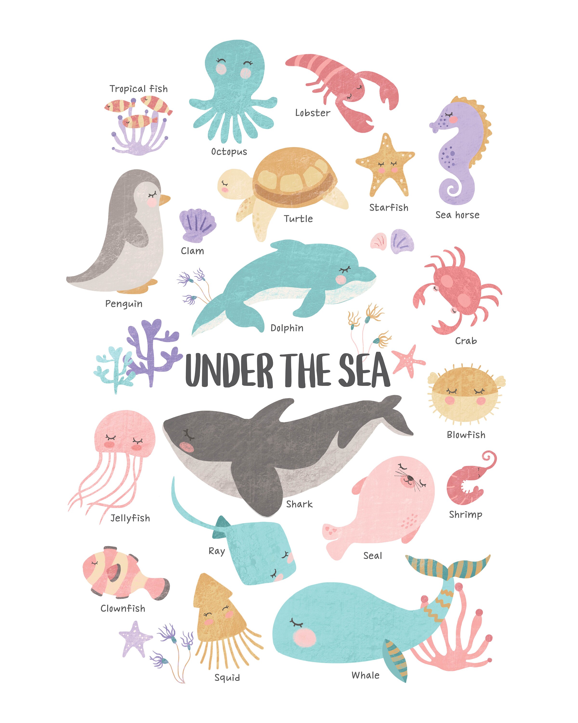 Sea Animals, Alphabet Poster, PRINTABLE Wall Art, ABC Poster ...