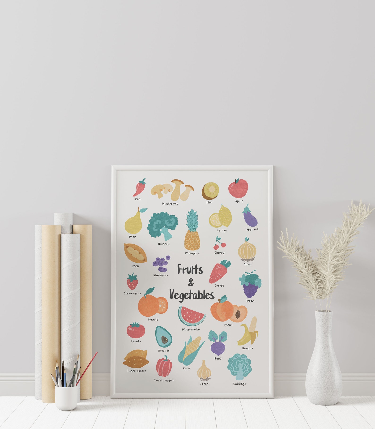 Fruits and Vegetables, Alphabet Poster, PRINTABLE Wall Art, ABC Poster ...