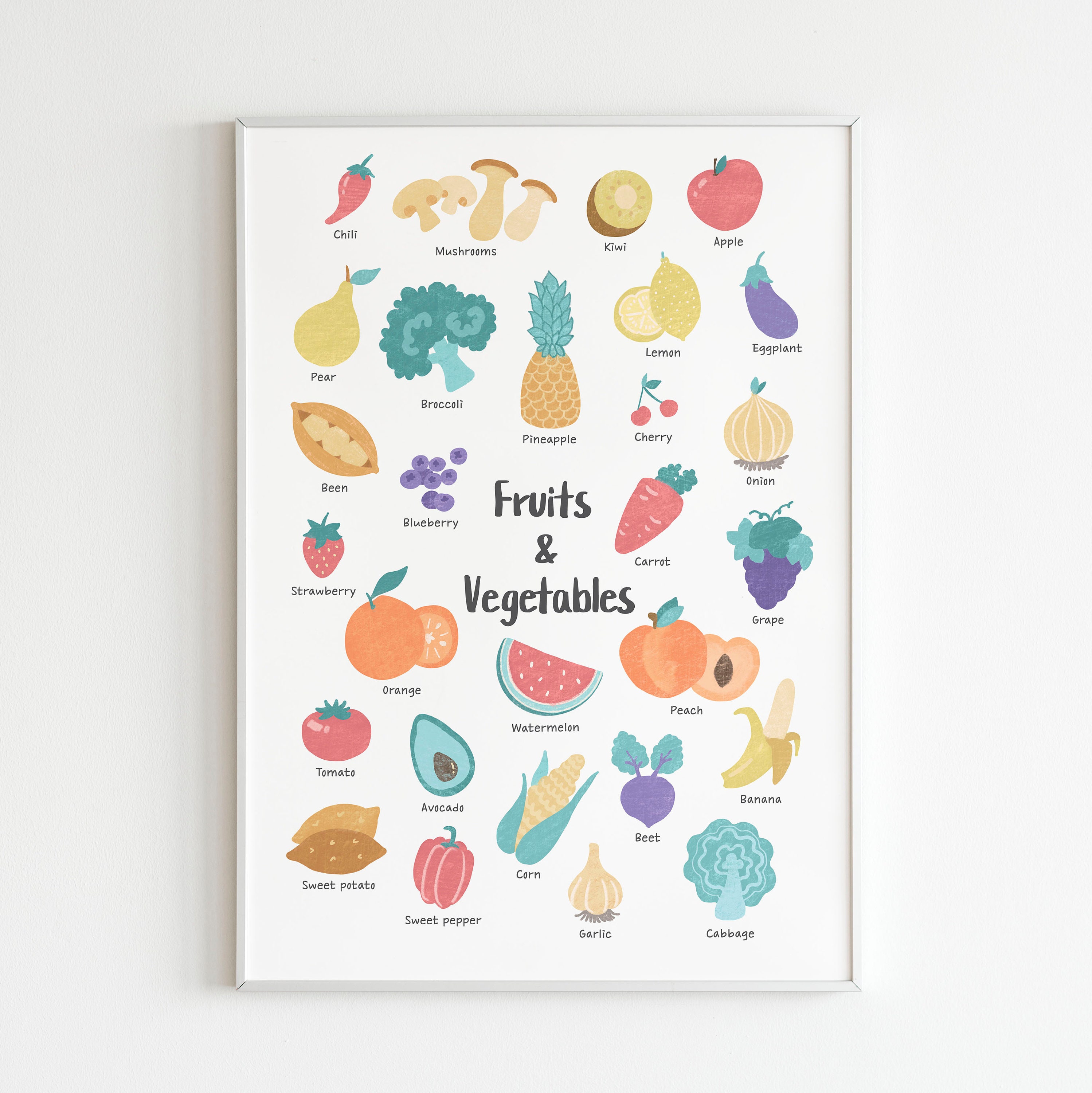 Fruits and Vegetables, Alphabet Poster, PRINTABLE Wall Art, ABC Poster ...